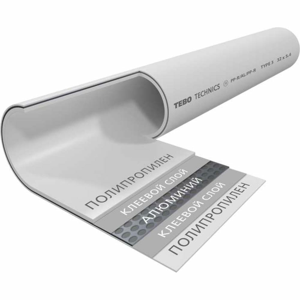 Труба TEBO PPR 50х8,3мм SDR6 армированная алюминием (4м) 030010706, полипропилен, для горячей воды