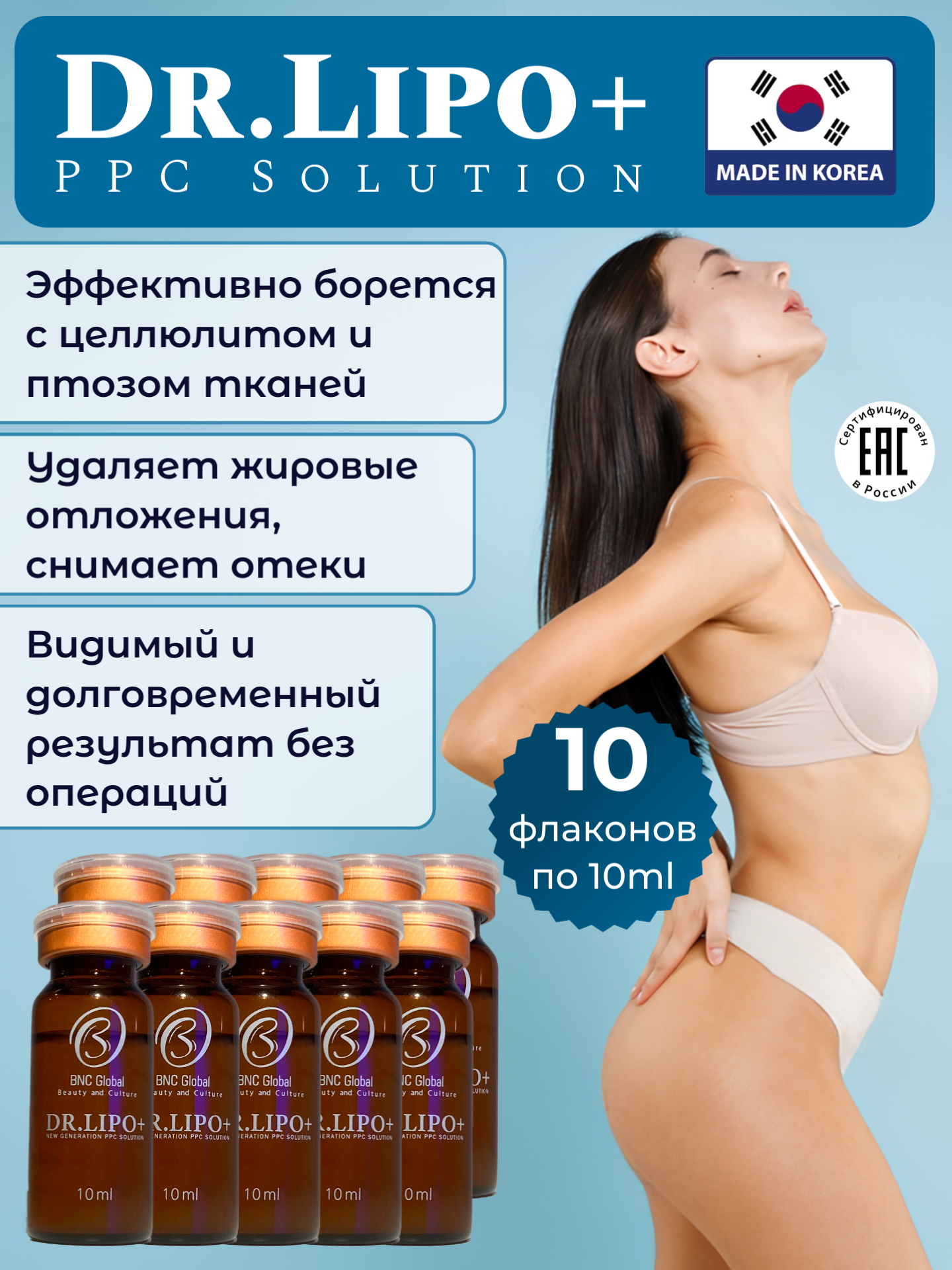 Сыворотка для тела Dr Lipo+ против целлюлита, 10 штук