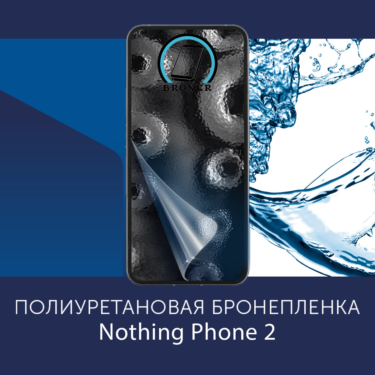 Полиуретановая бронепленка для Nothing Phone 2, 2a, + / 2 штуки / Защитная плёнка на экран, совместима с чехлом, с вырезом под камеру / Глянцевая