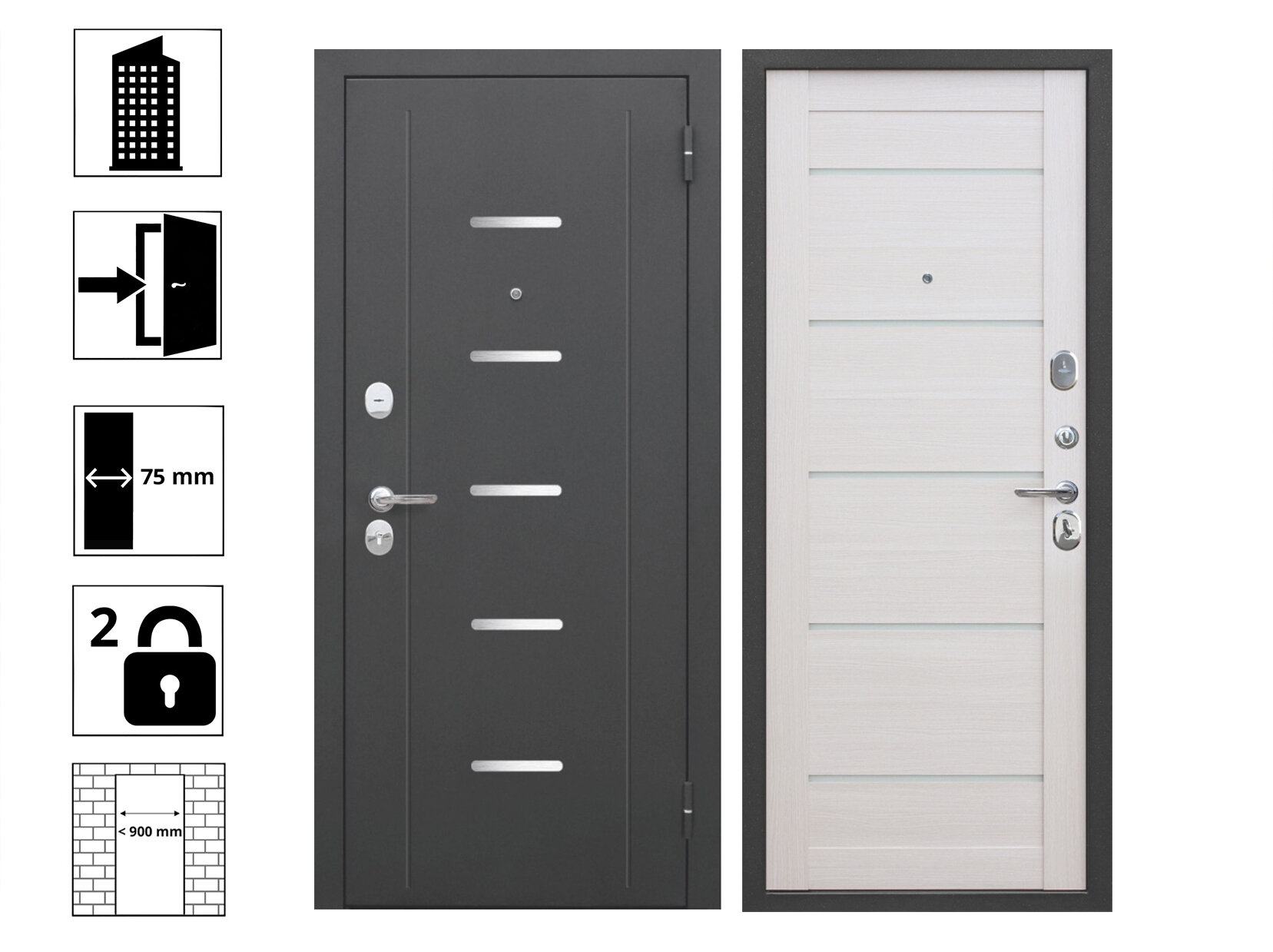 Дверь Ferroni "Гарда муар", 7,5 см, МДФ, металл, цвет муар, 860х2050 мм