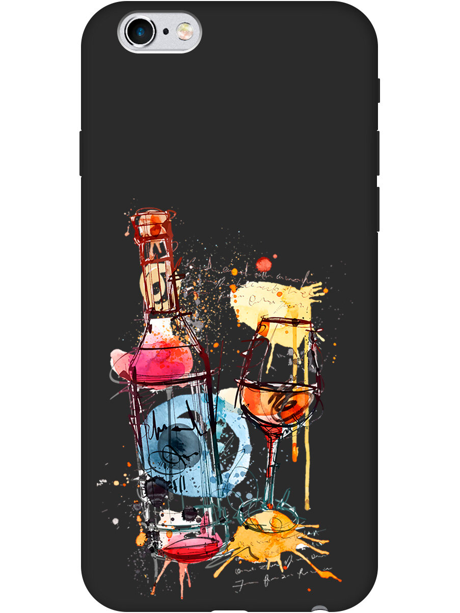 Силиконовый чехол на Apple iPhone 6s / 6 / Эпл Айфон 6 / 6с с рисунком "Aquarelle Wine" Soft Touch черный