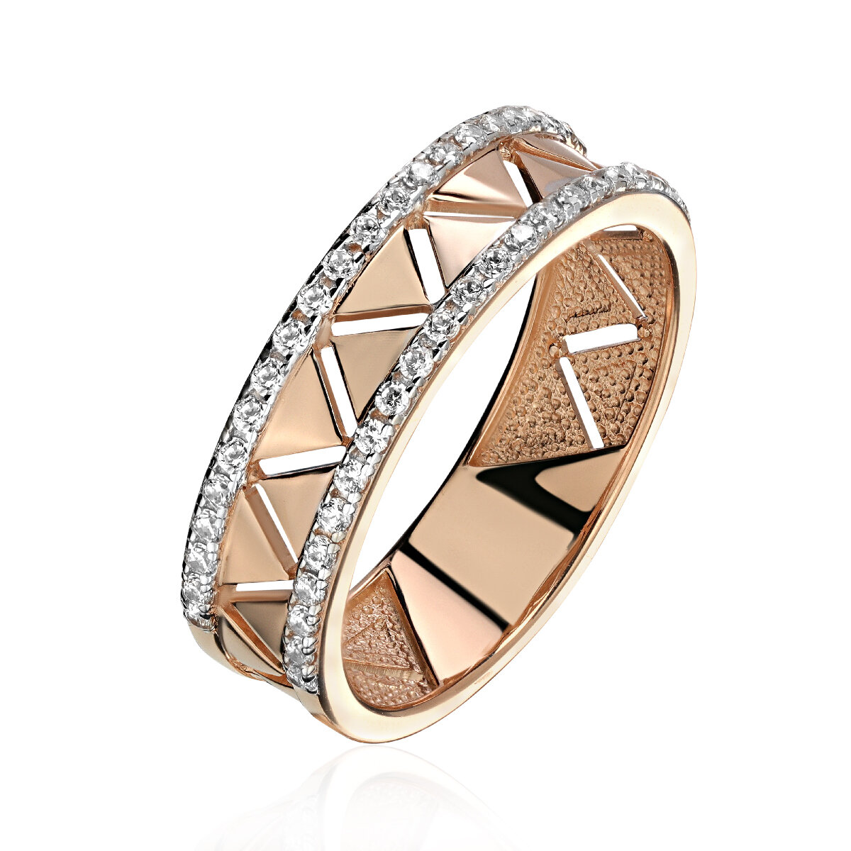 Кольцо, красное золото, 585 проба, родирование, фианит