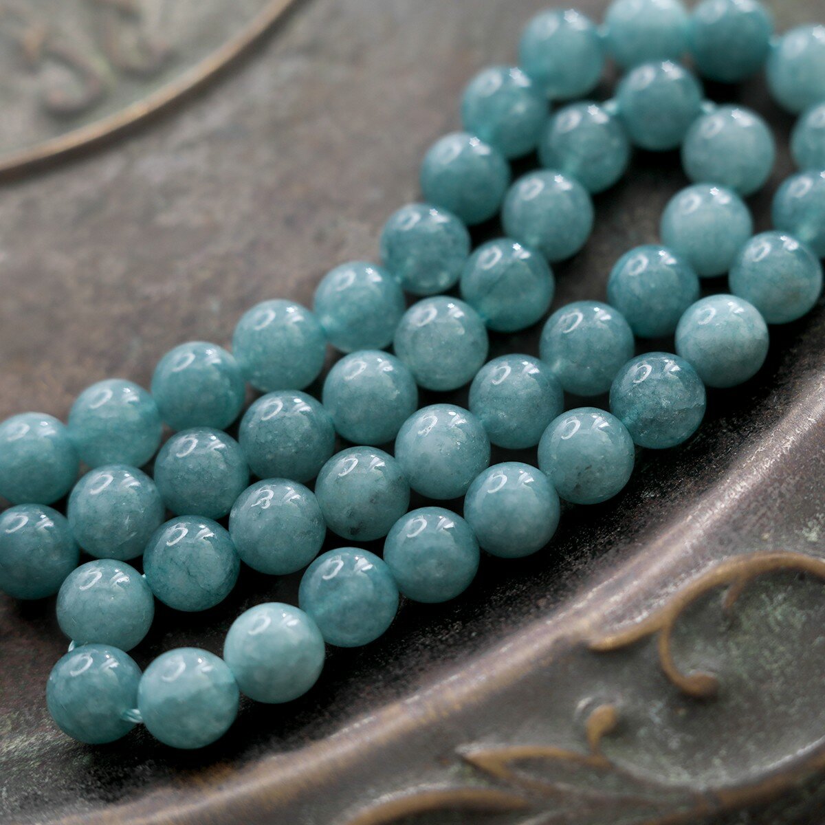 Нефрит малайзийский Бусины натуральные 24 шт, цвет голубой, размер 8 мм