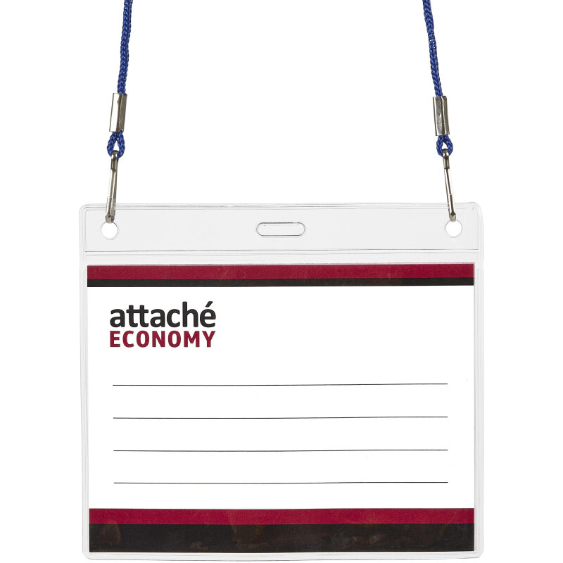 Бейдж Attache Economy 108x126 150мкм, шнур.2заж 45см син, вклад.90x120 5шт/уп 1658138