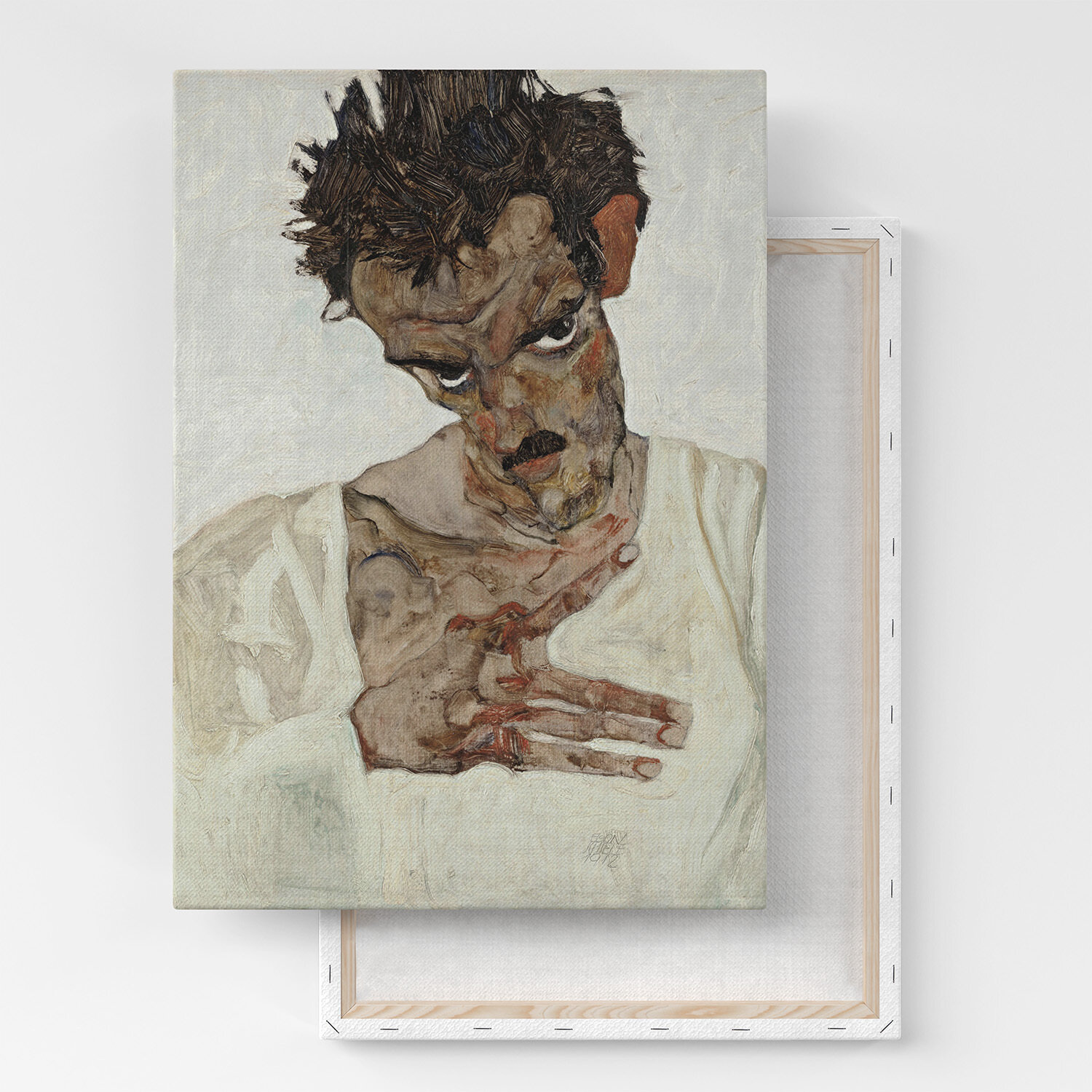 Картина на холсте, репродукция / Эгон Шиле - Self-Portrait with Lowered Head / Размер 30 x 40 см