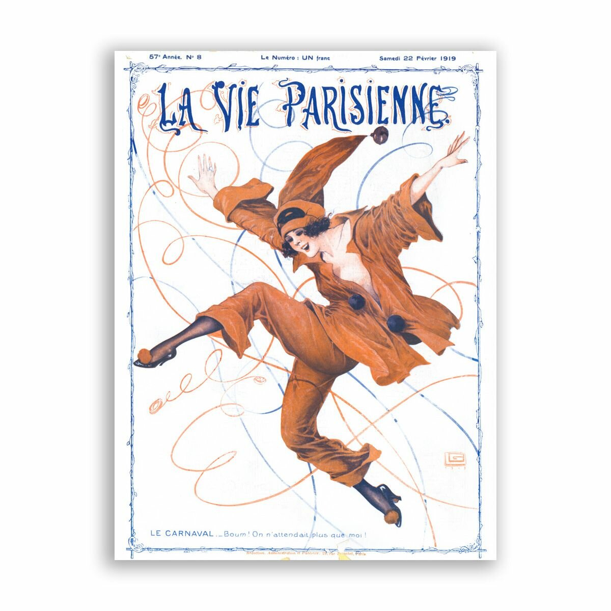 Постер на бумаге в стиле Пин-ап / La Vie Parisienne - Le Carnaval. Boum! On nattendait plus que moi! / Размер 60 x 80 см