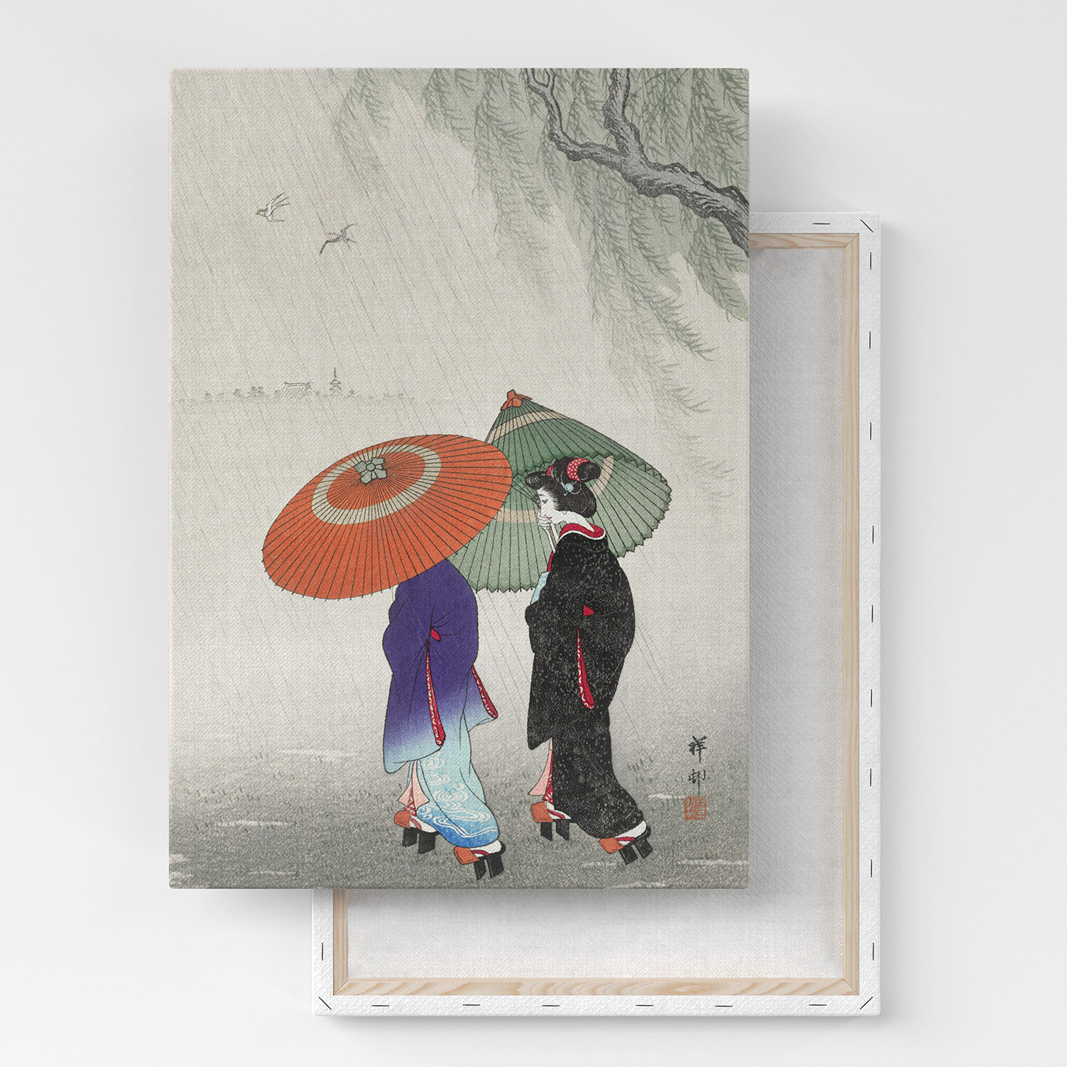 Картина на холсте, репродукция / Косон Охара - Two women in the rain / Размер 30 x 40 см