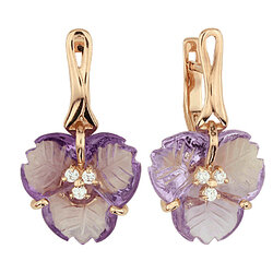 Серьги, красное золото, 585 проба, аметист