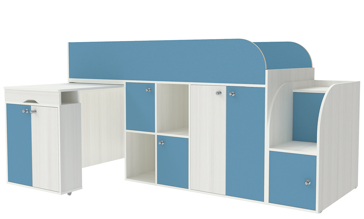 Кровать чердак Малыш 3 Белое Дерево Светло Синий/Голубой