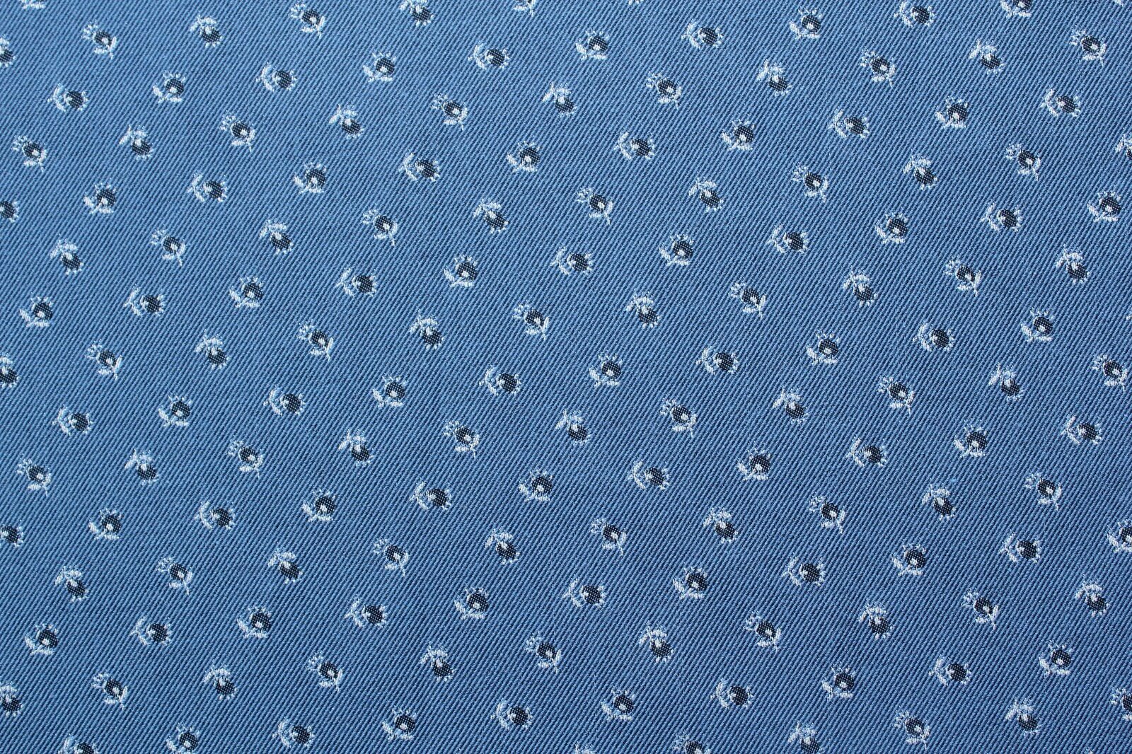 Ткань Жаккард стрейч синий с цветочками , ш148см, 0,5 м