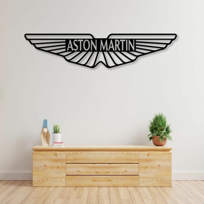 Декоративное металлическое панно, Логотип автомобиля ASTON MARTIN (черный цвет)