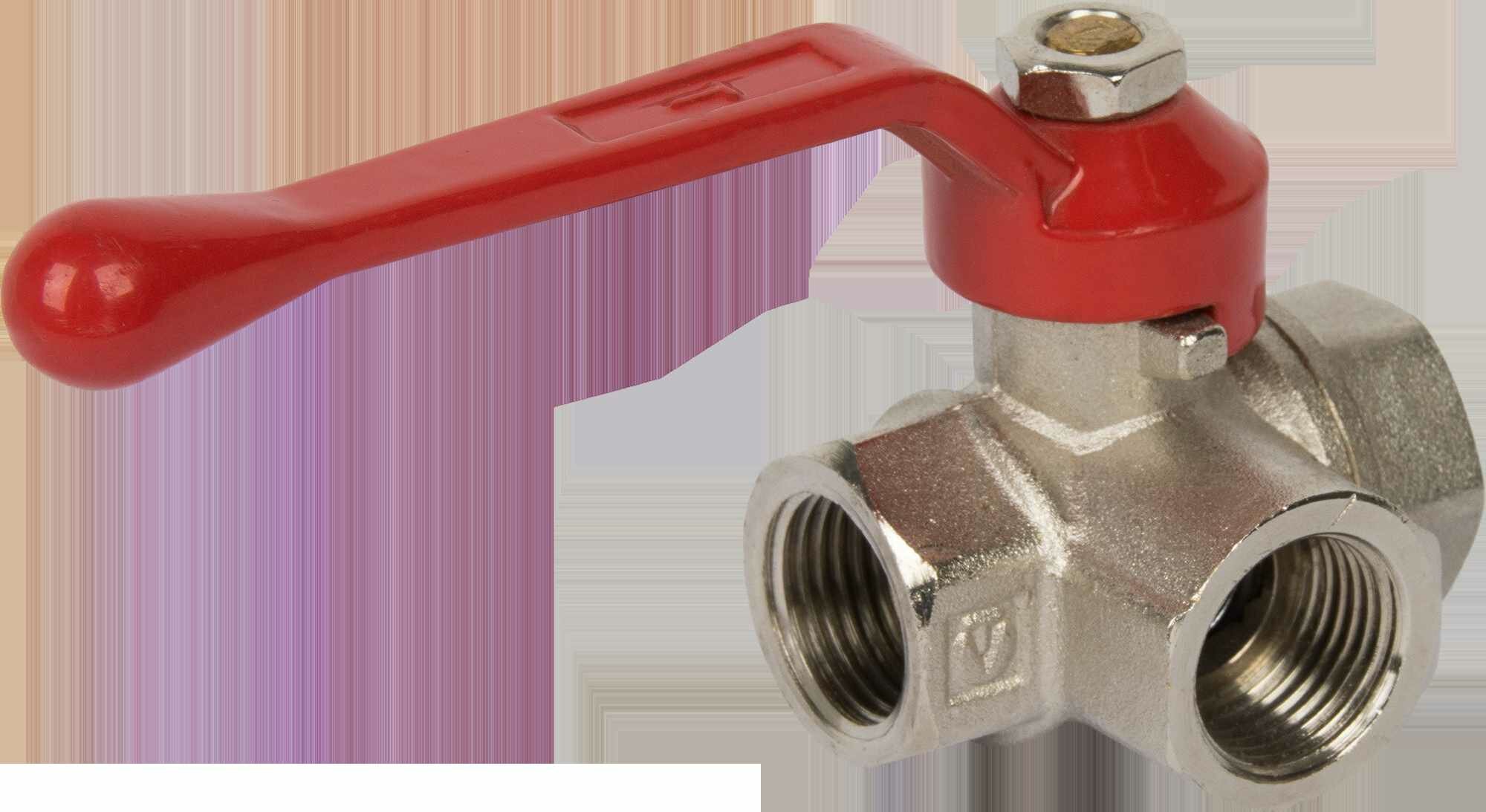Кран шаровой Valtec трехходовой Т-образный внутренняя резьба 1/2" латунь VT.361. N.04
