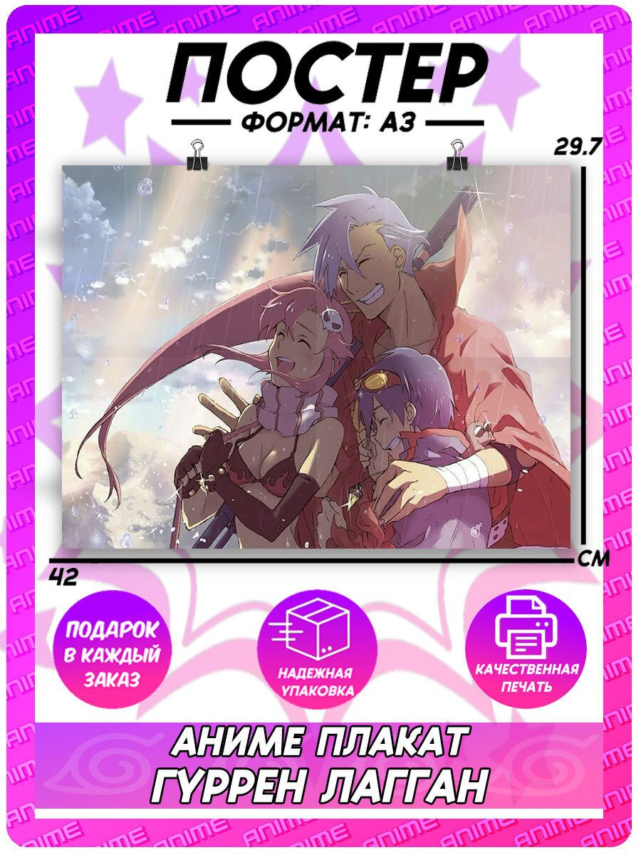 Аниме плакат по аниме Гуррен Лагган на стену, размер постера А3