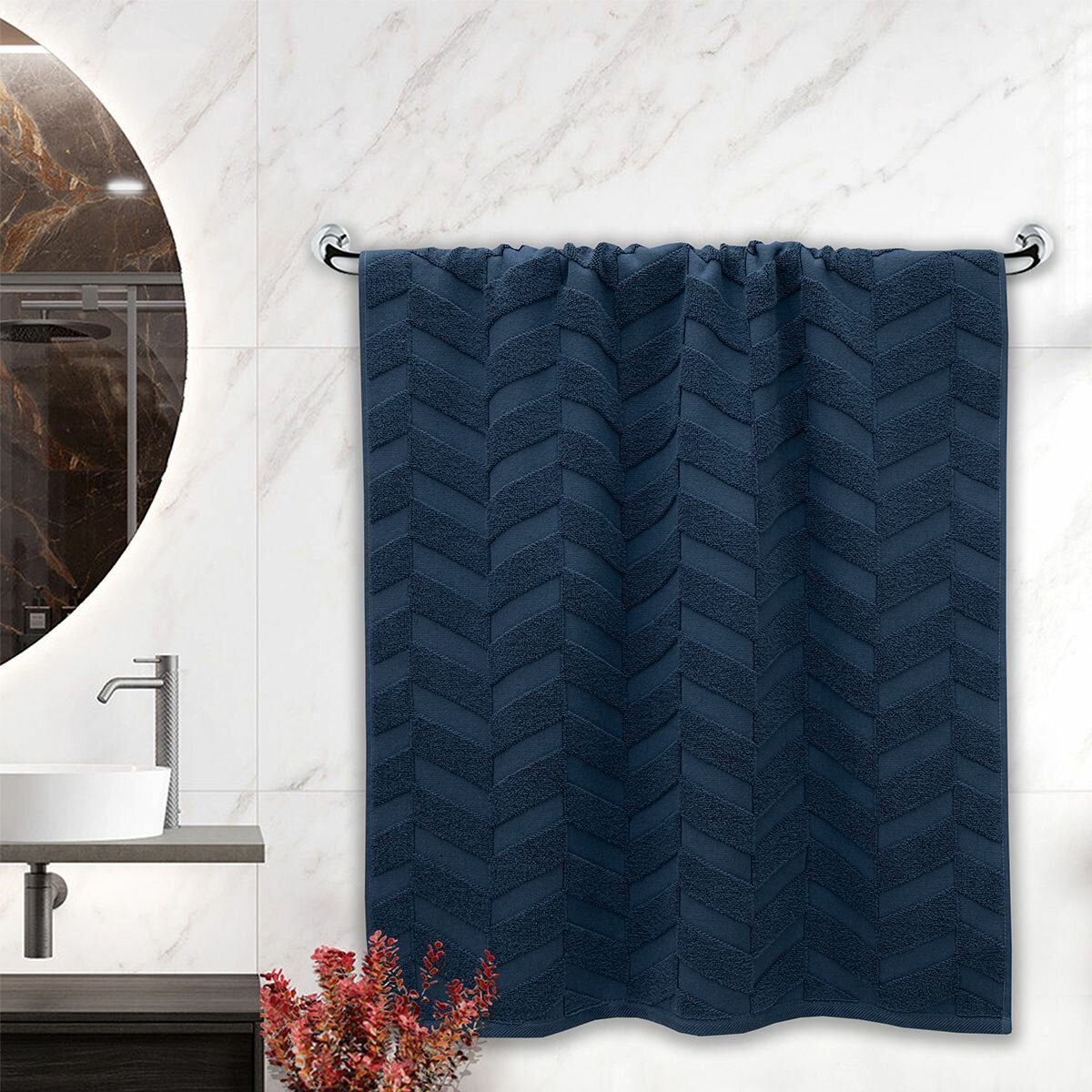 Полотенце BRAVO, махровое, 100% хлопок, без рисунка, 70 см x 130 см, синее