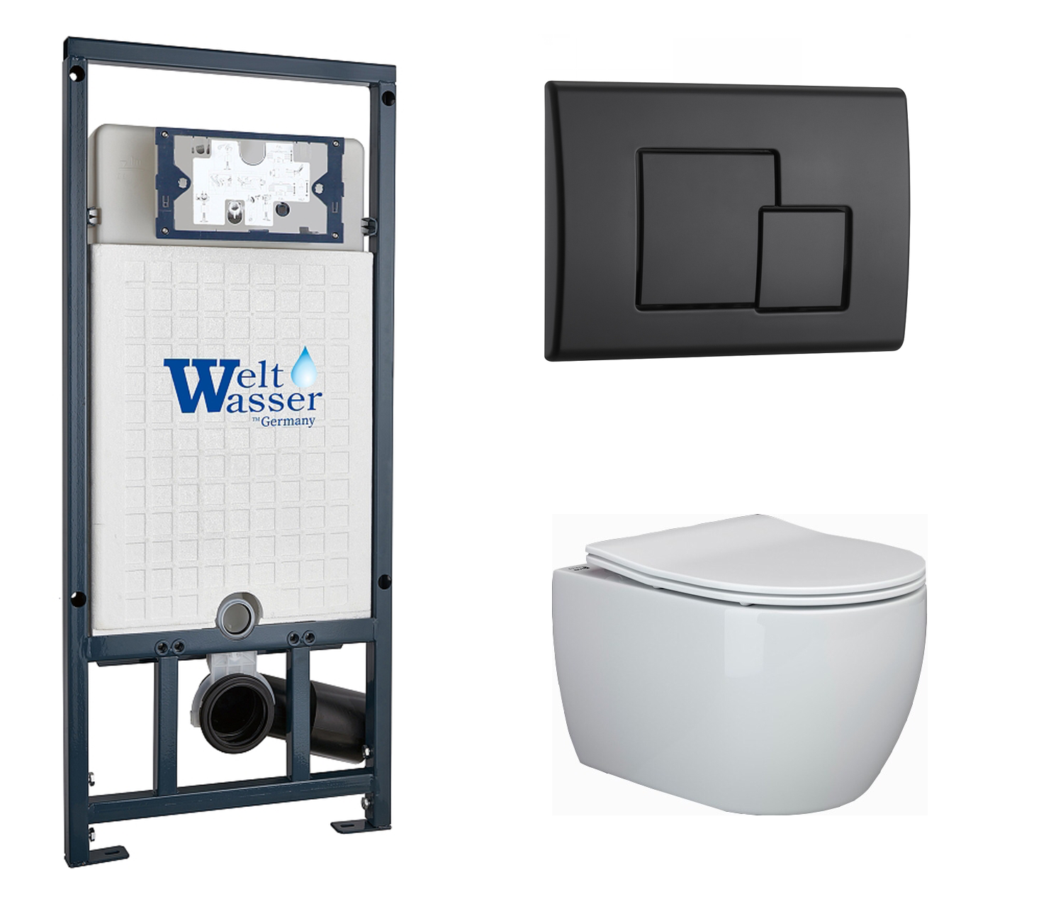 Комплект 3 в 1 инсталляция WeltWasser WW Marberg 507 + Подвесной унитаз Ceramica Nova Play CN3001 с кнопкой черной SE 10000005949 + CN3001 + 10000010239