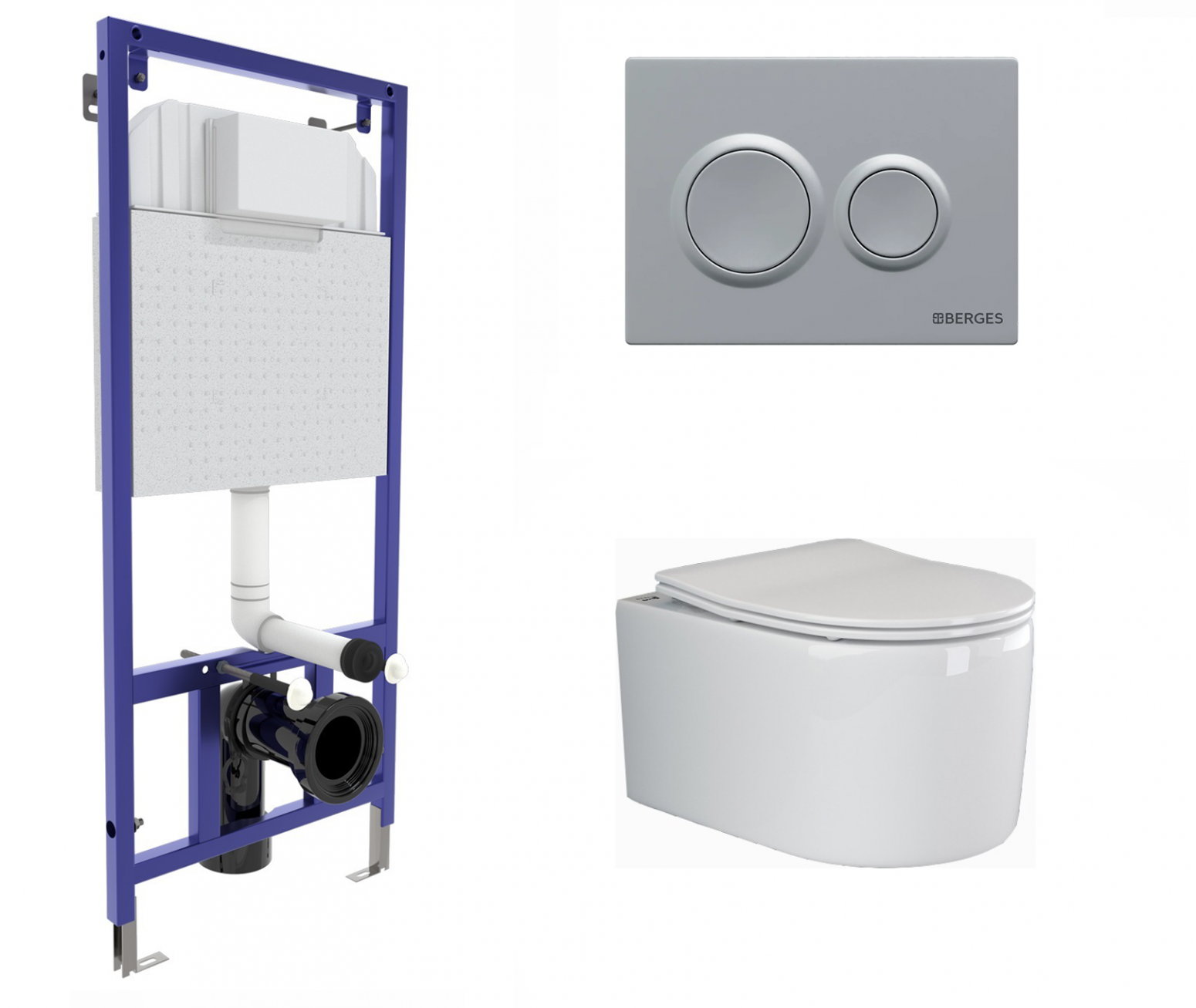 Комплект 3 в 1 инсталляция Berges Novum O2 + Унитаз подвесной Ceramica Nova Moments CN3003 с кнопкой матовой хром