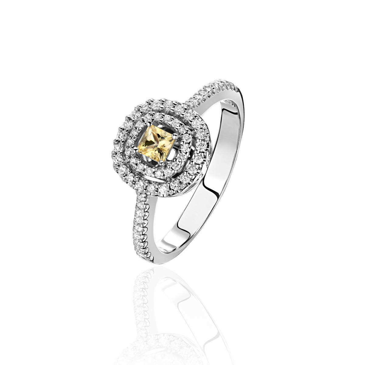 Кольцо, белое золото, 585 проба, сапфир, бриллиант