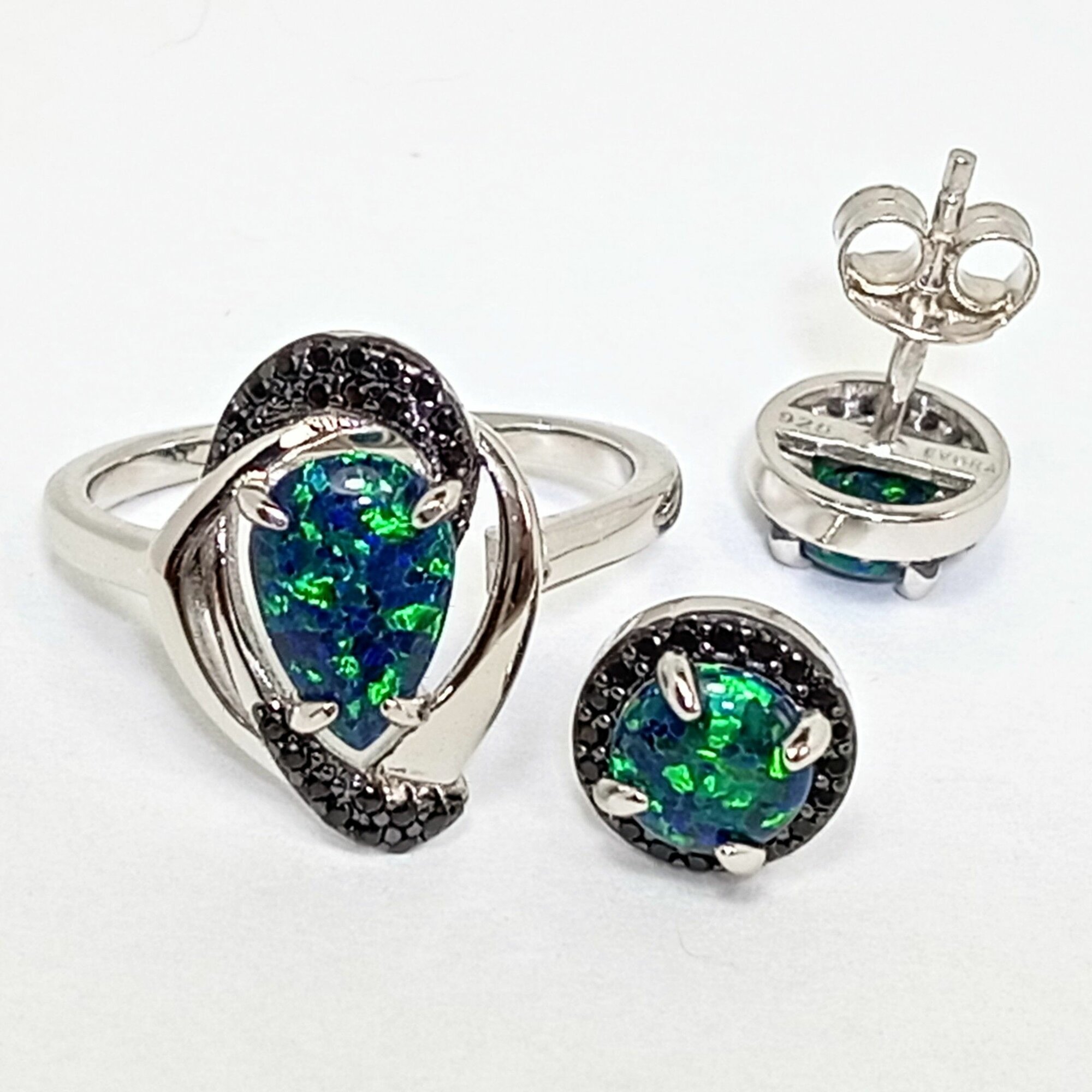 Ювелирный комплект, серебро, 925 проба, опал