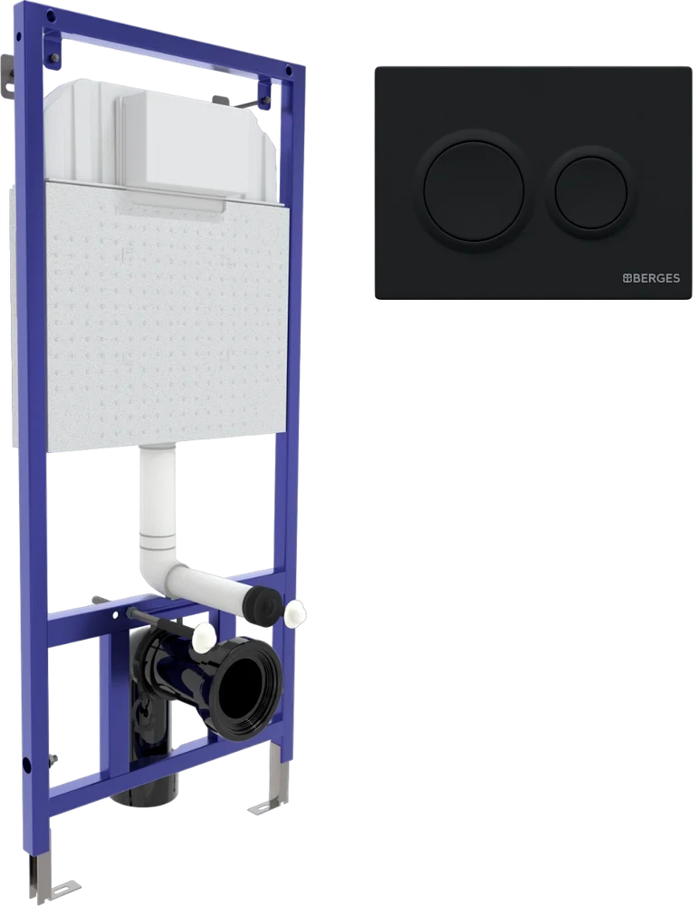 Система инсталляции для унитазов Berges Novum O5 с кнопкой смыва, черная soft touch /040265