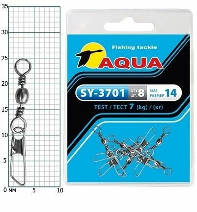 Карабин с вертлюгом для рыбалки AQUA SY-3701 №14 (упк. 8 шт.)