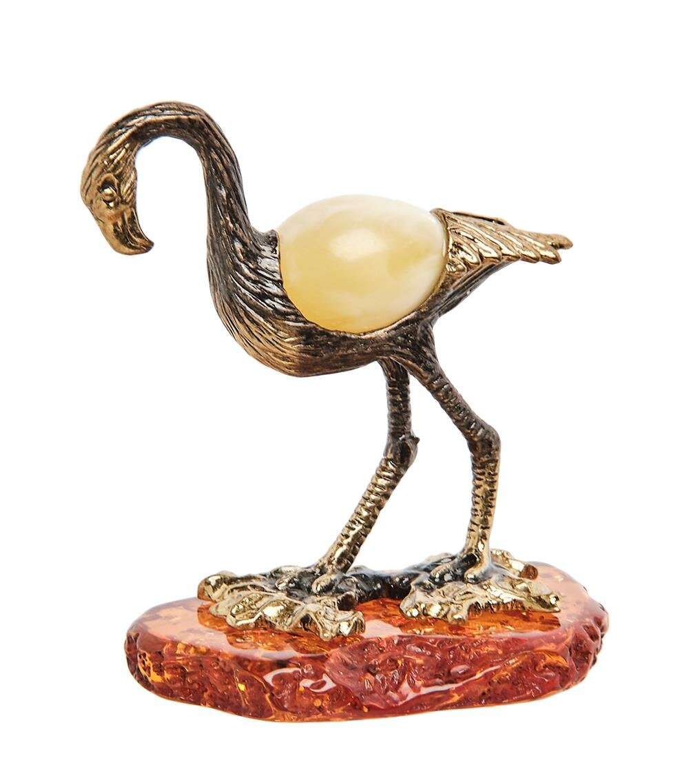 Фигурка Фламинго в реверансе (латунь, янтарь) A2104226 Народные промыслы, бронзовый