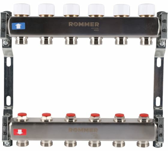 Коллектор из нержавеющей стали без расходомеров ROMMER 6 выходов RMS-3200-000006
