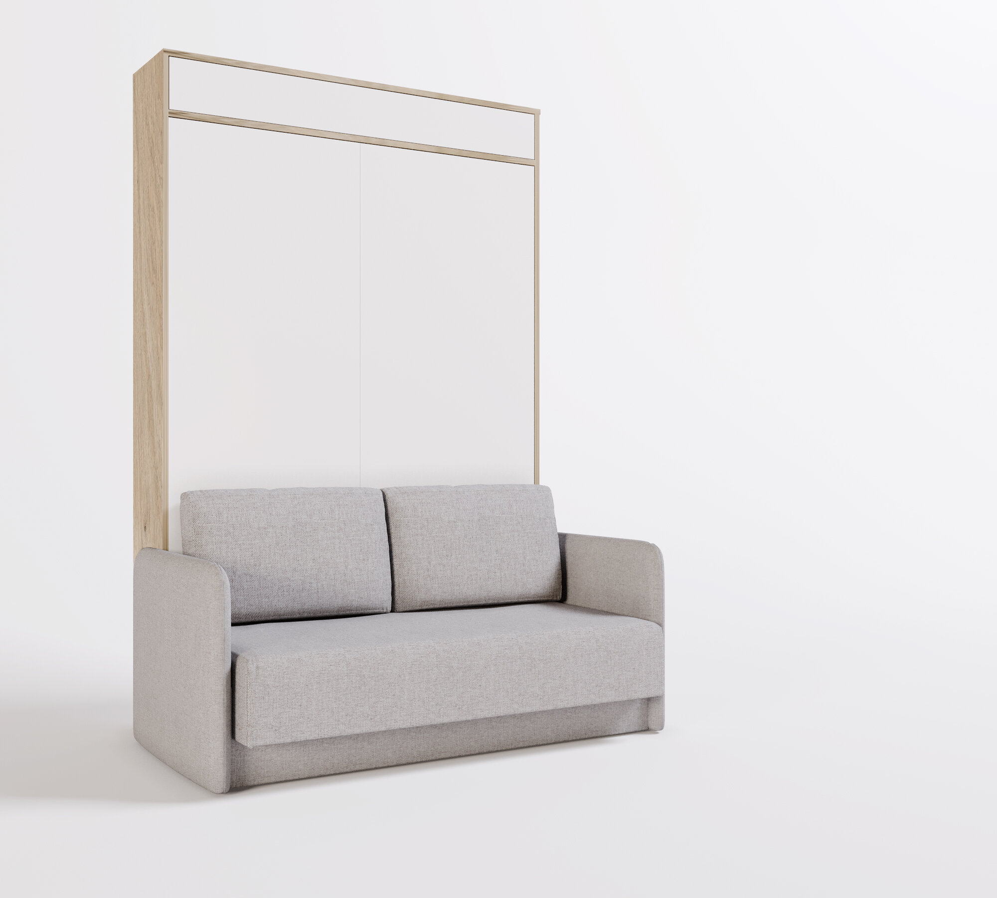 Шкаф кровать-трансформер с диваном Летто Пуф 1400 с антресолью, узкими подлокотниками и нижней планкой Сканд