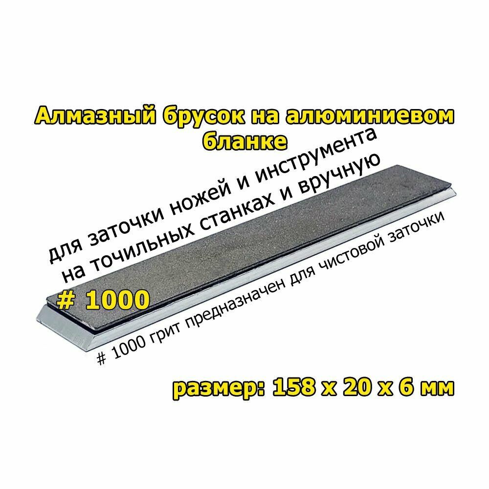 Алмазный брусок 1000 грит на алюминиевом бланке шириной 20 мм для точилок
