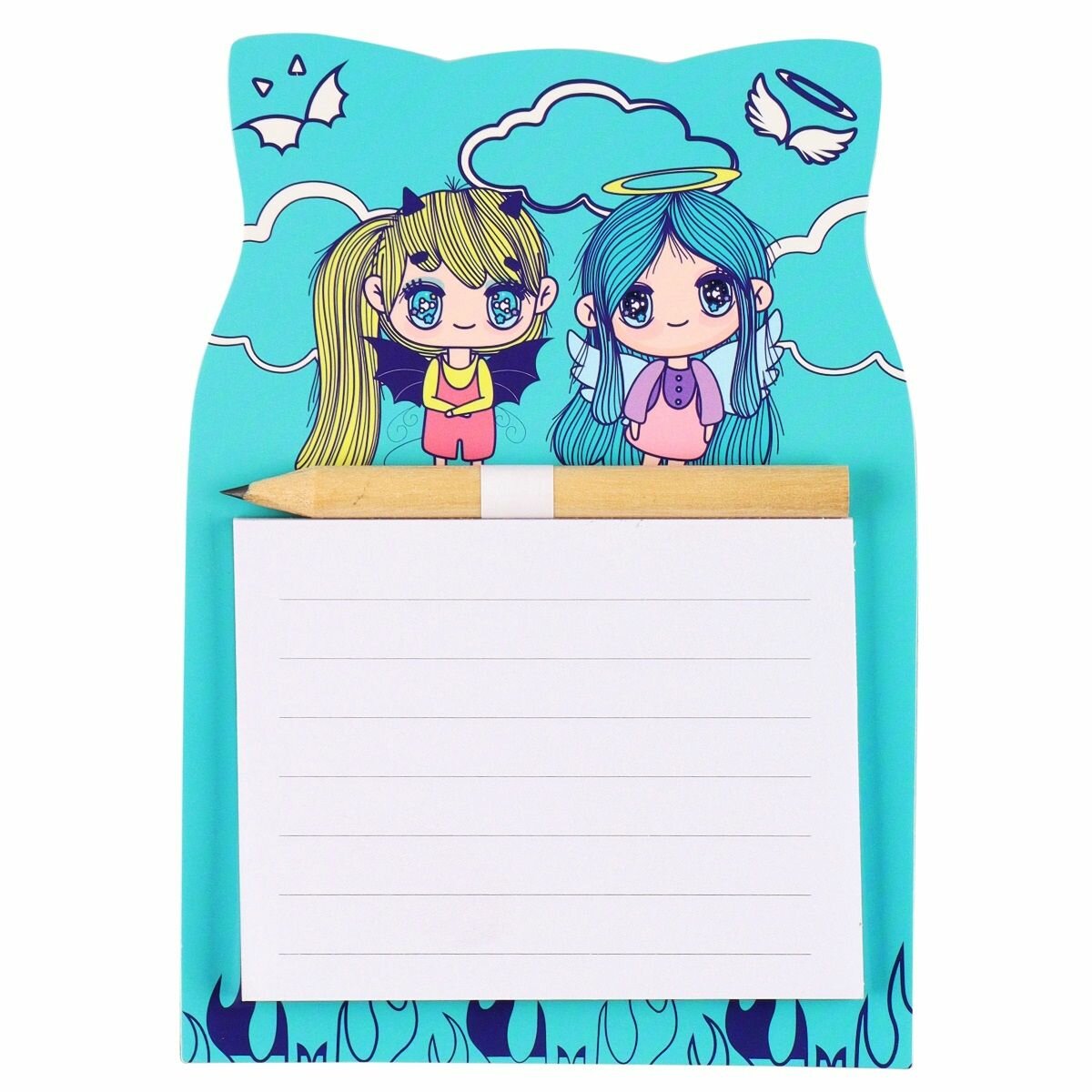 Блок для записей с карандашом на магните 14*10 см, проклеенный, линия, 40 листов Чибики