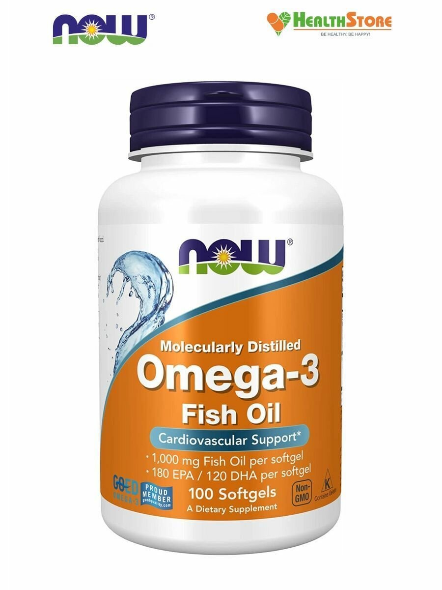 NOW Omega-3 1000мг 100 софтгелевых капсул биологически активная добавка к пище "Нау Омега - 3, 1000 мг" ("NOW Omega - 3") (капсулы массой 1382 мг 10%)