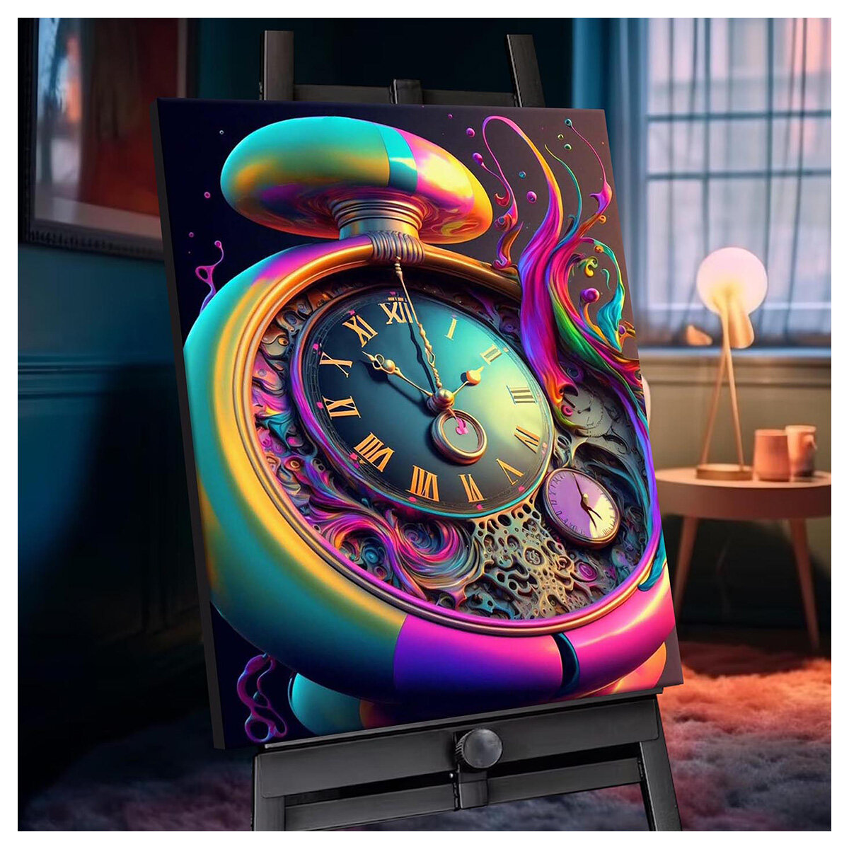 SHR0540-HO53 Флюидкартина по номерам с кристаллами из хрусталя 50 х 40 см Радужные часы