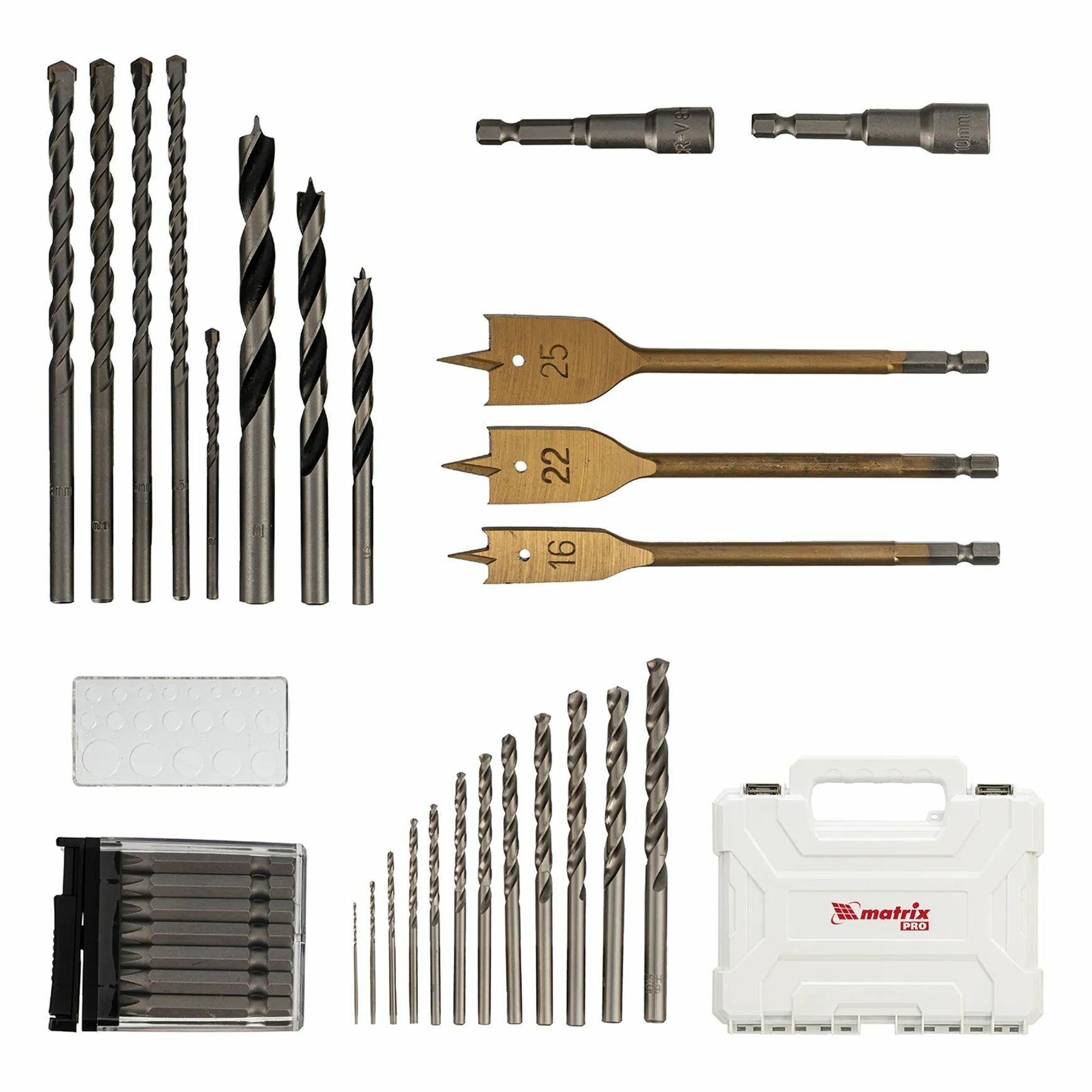 Набор сверл комбинированный Matrix Pro сверла биты зенковка головки 50 предметов. (725650)