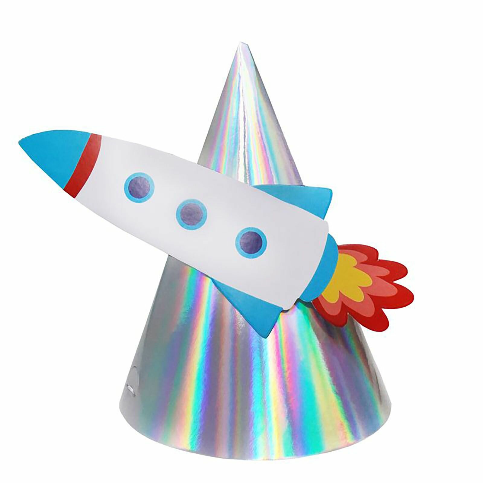 Колпаки праздничные "Ракета", 16 см, 4 шт. , картон / веселуха