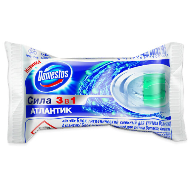 DOMESTOS Атлантик 3в1 сменный блок 40 г для подвески унитаза Сила 3в1 для дома