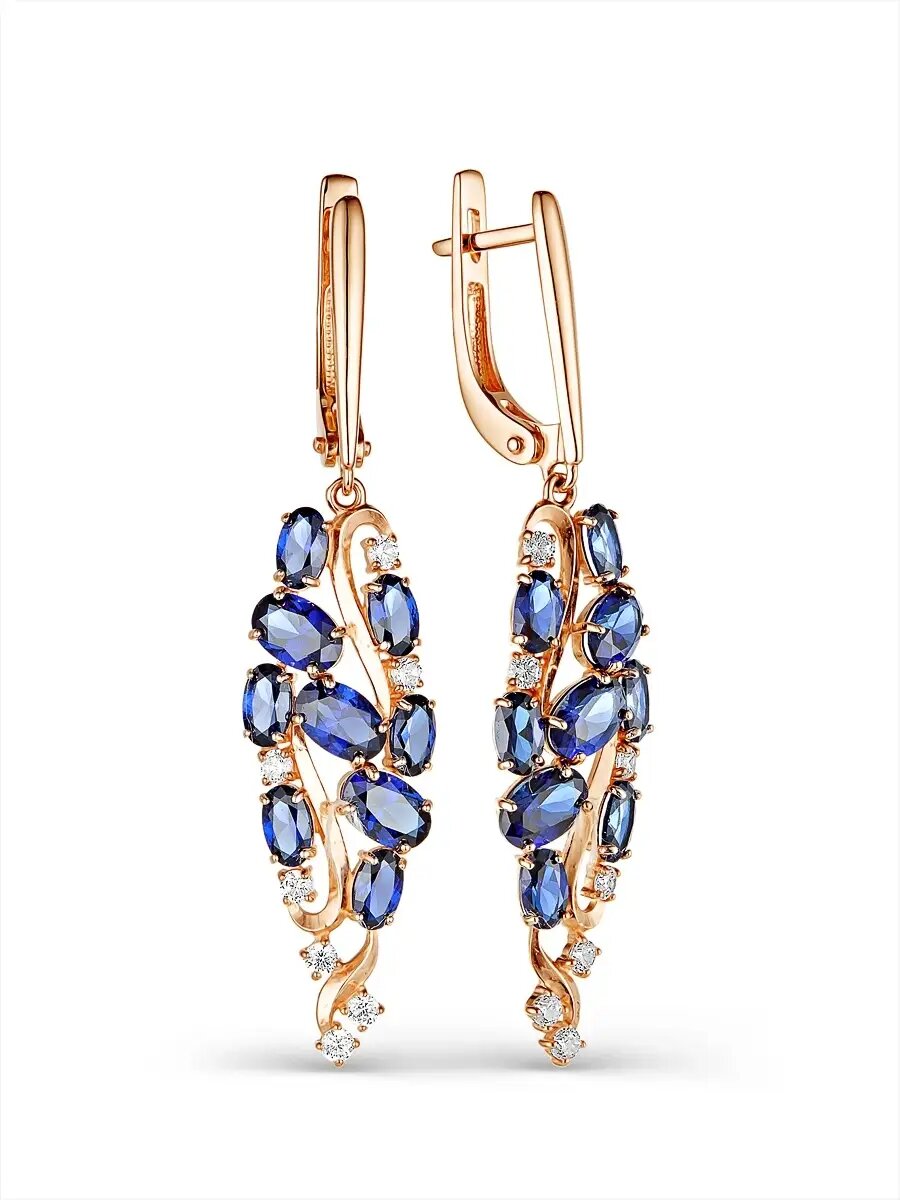 Серьги, красное золото, 585 проба, сапфир, бриллиант, сапфир синтетический
