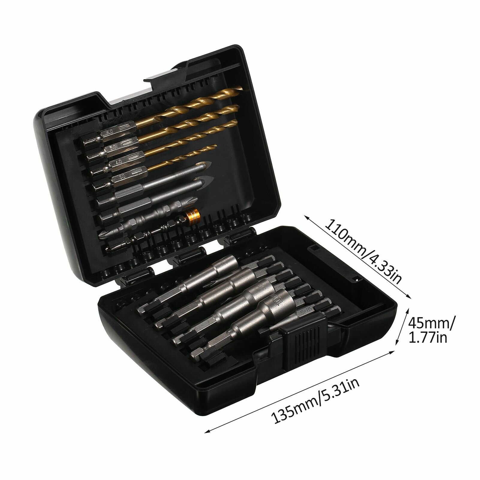 20 шт. набор сверл и отверток, ударные долота, для дерева, металла, с кейсом.