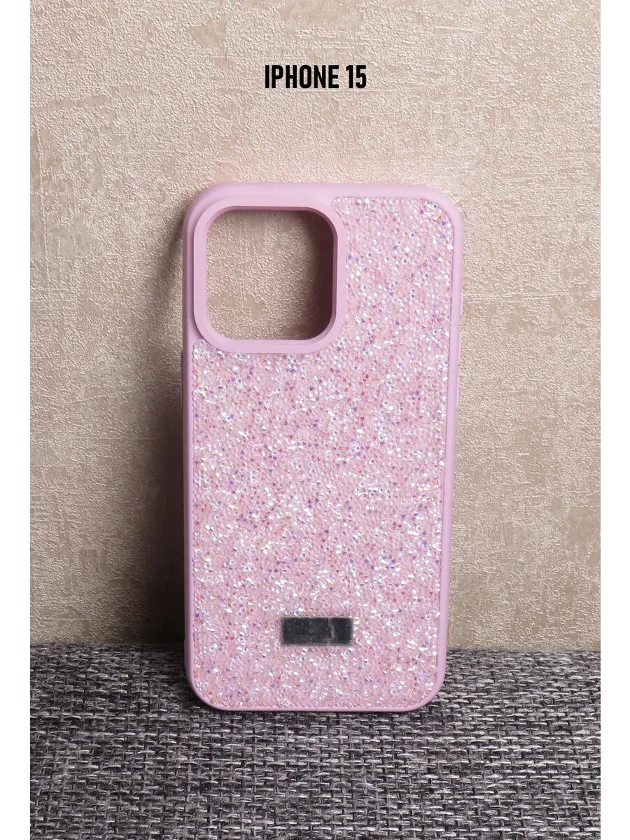 Чехол со стразами, ЭКОLАЙН, для iPhone 15, силиконовый, ударопрочный, цвет розовый