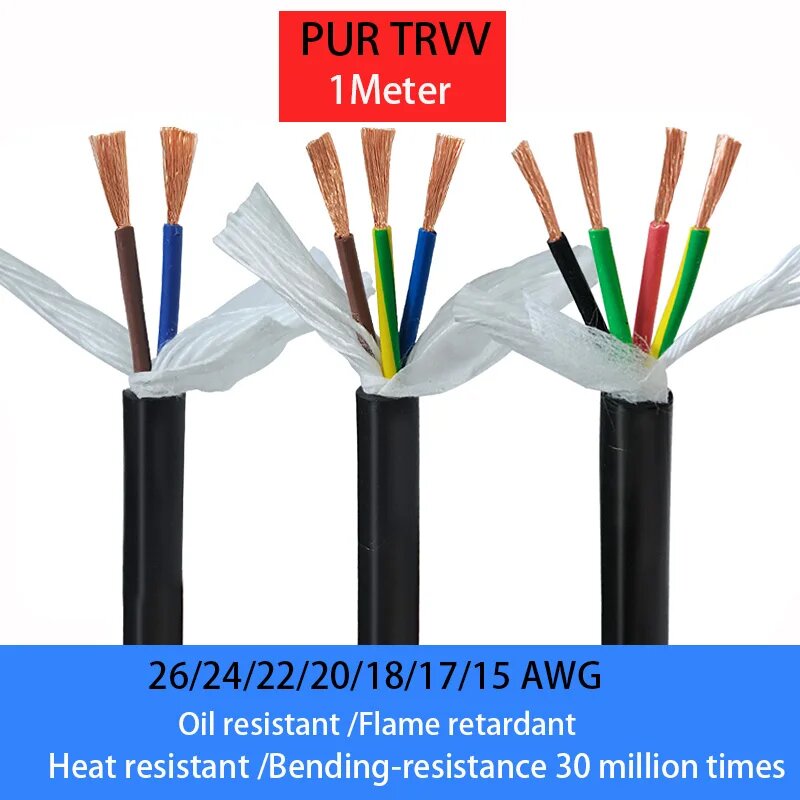 TRVV PUR Drag Chain Cable 2/3/4/5/6 ядер 26/24/22/20/18/17AWG Высокогибкий кабель Маслостойкий термостойкий буксирный трос