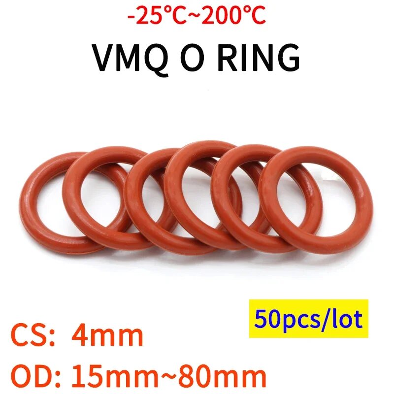 50 шт. силиконовые уплотнительные кольца Red 4mm OD 40mm ID 32mm