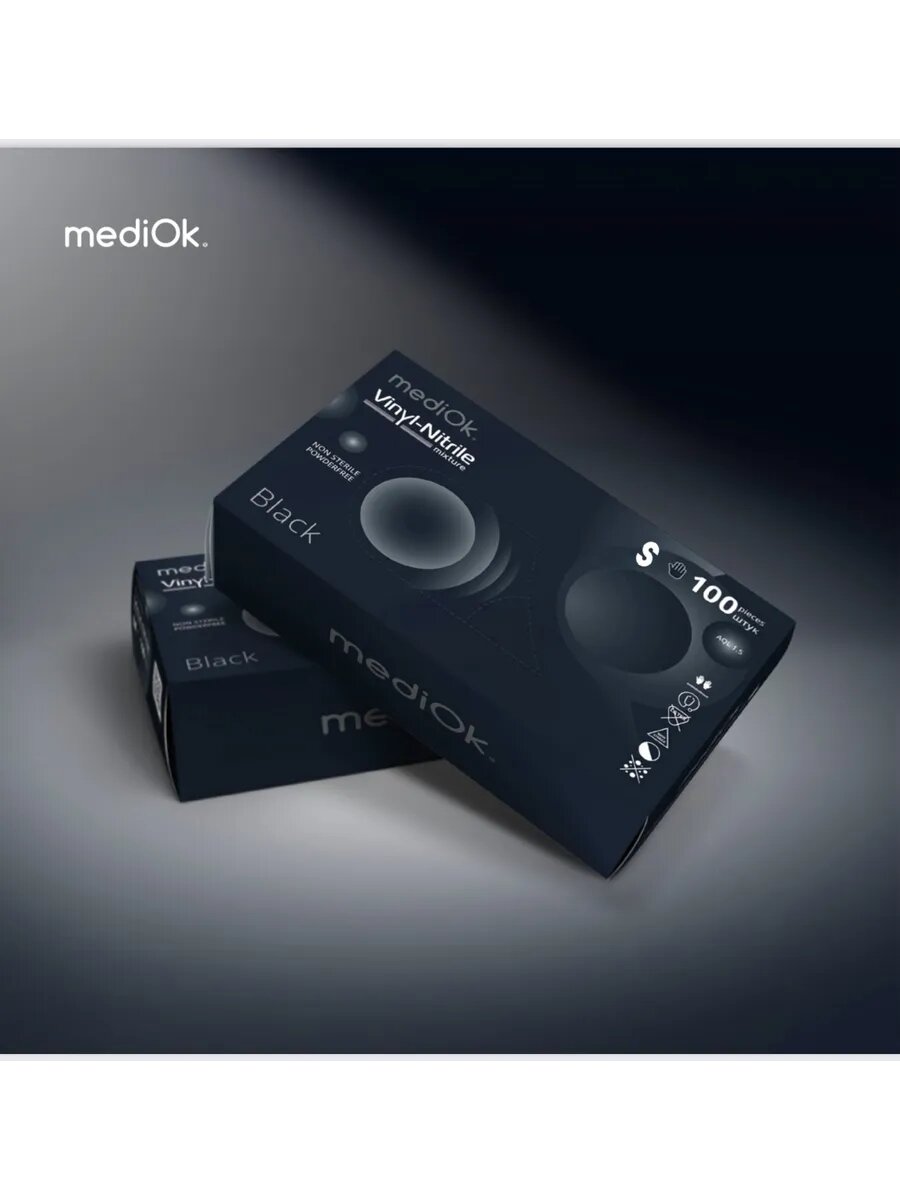 Перчатки винил-нитрил mediOk VITRYL, черные, размер S, 100 шт