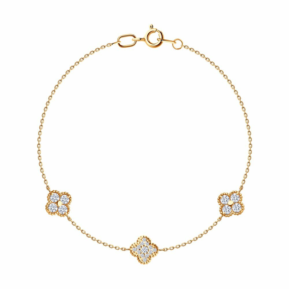 Браслет, красное золото, 585 проба, фианит