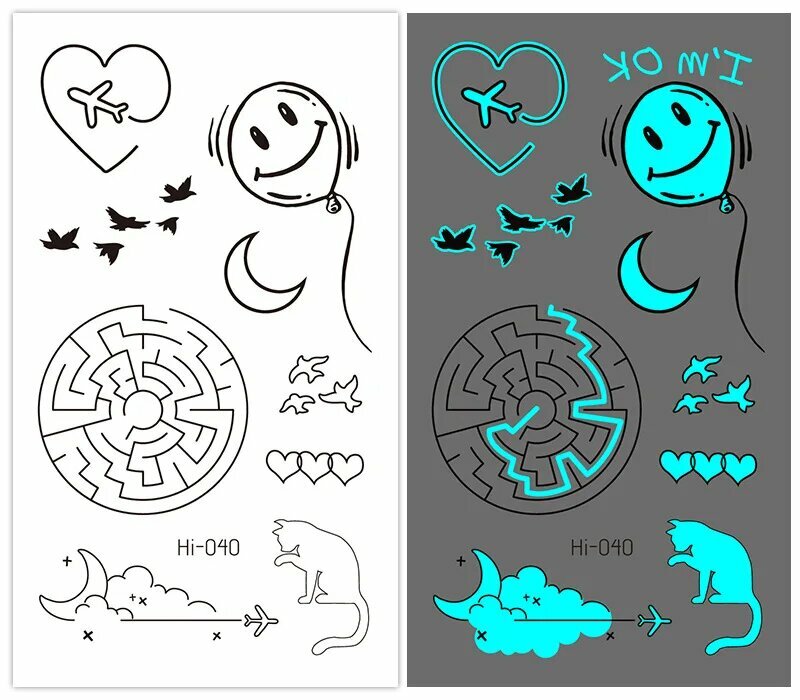 Светящиеся тату-наклейки Butterfly 1 шт Hi-040