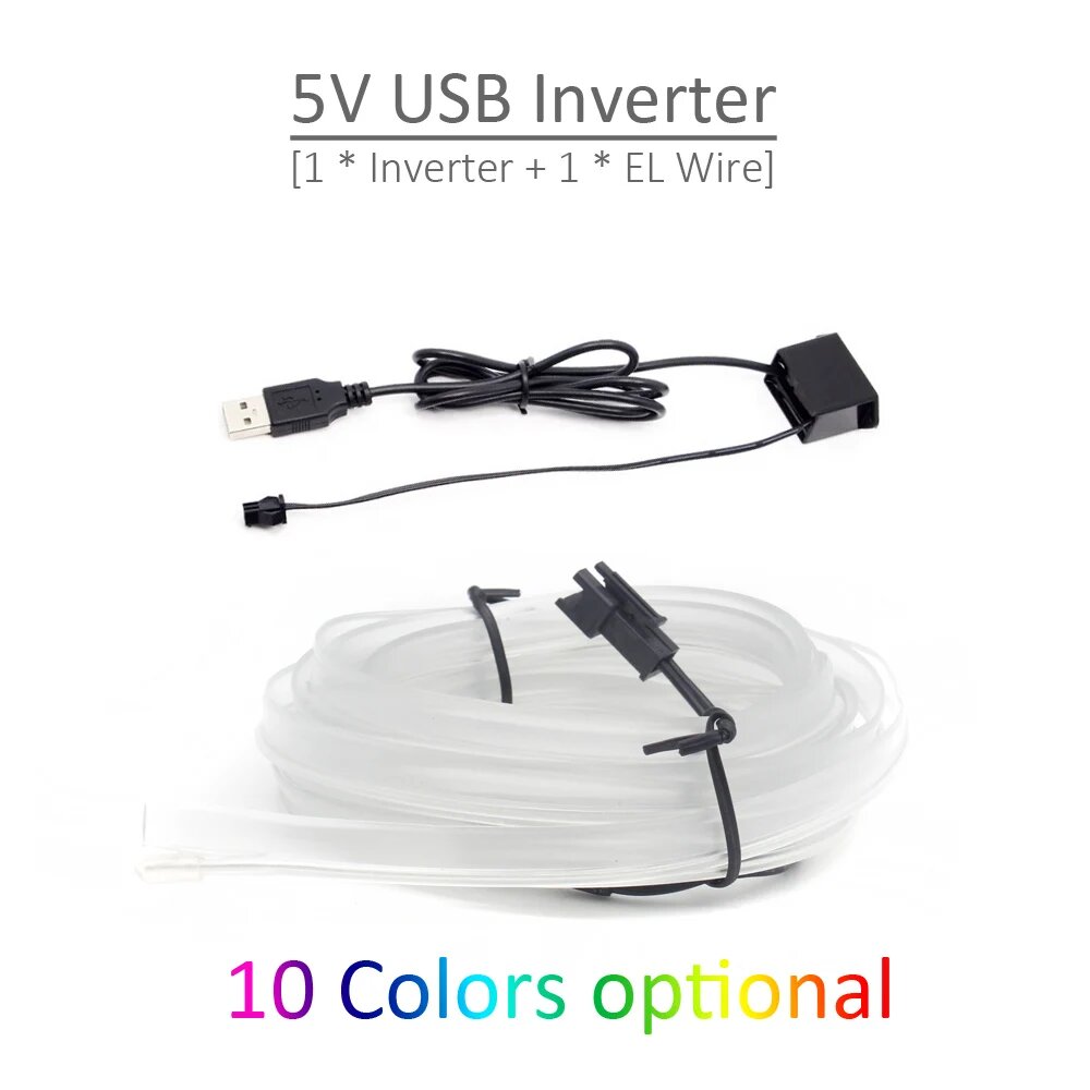 EL Провод МJJC 1М 2М 3М 5М Белый, 5V USB Inverter, 1M, Red