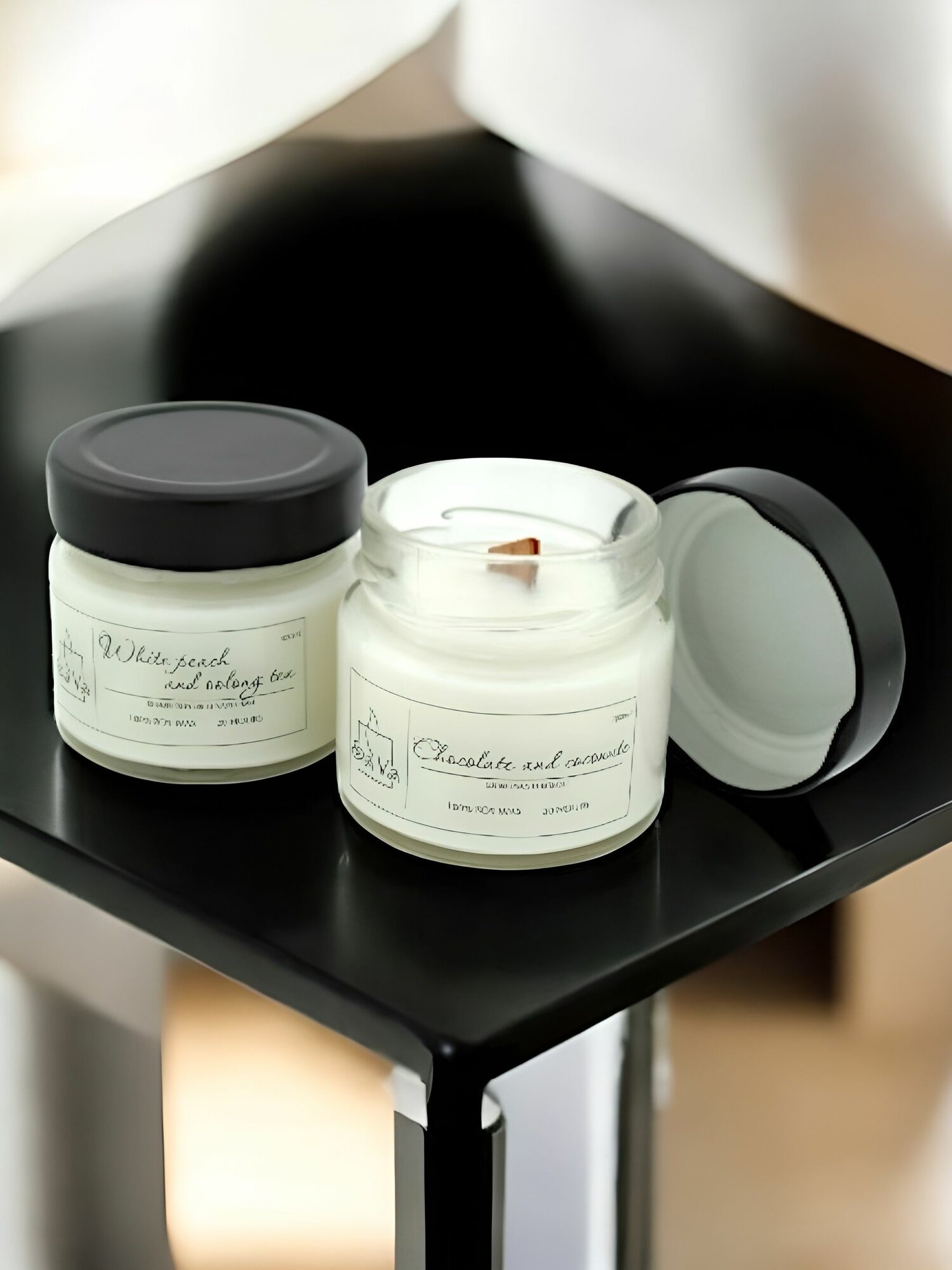 Набор ароматических свечей Sa`Va, пачули и синнабон, дерево, подарочный набор, ручная работа