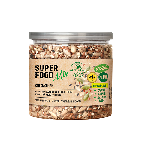 Смесь семян SUPER FOOD "Mix", банка с ключом, без сахара, 290г