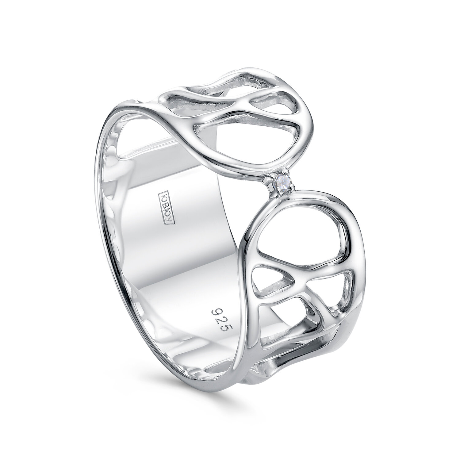 Кольцо тонкое, серебро, 925 проба, бриллиант