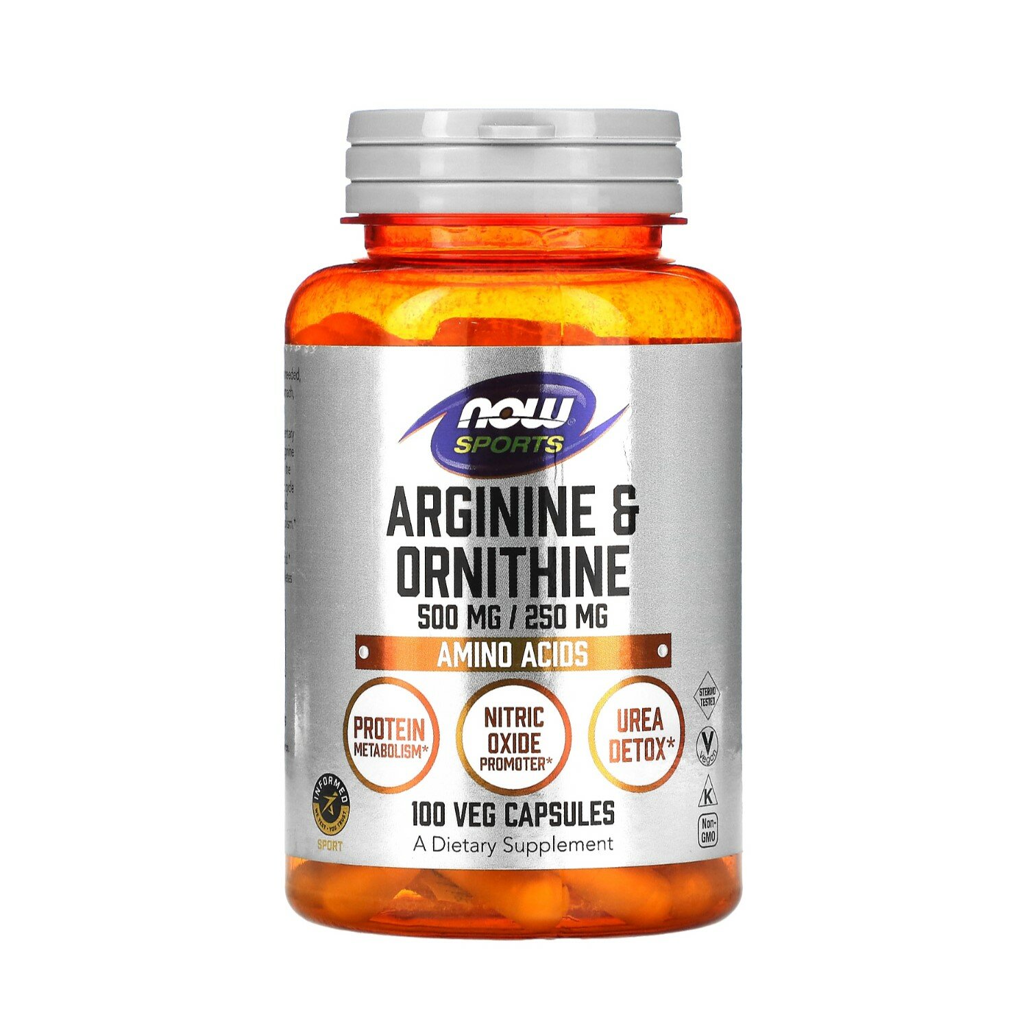 NOW, Arginine & Ornithine, Аргинин и Орнитин, 500/250мг, 100 капсул, для набора мышечной массы и похудения