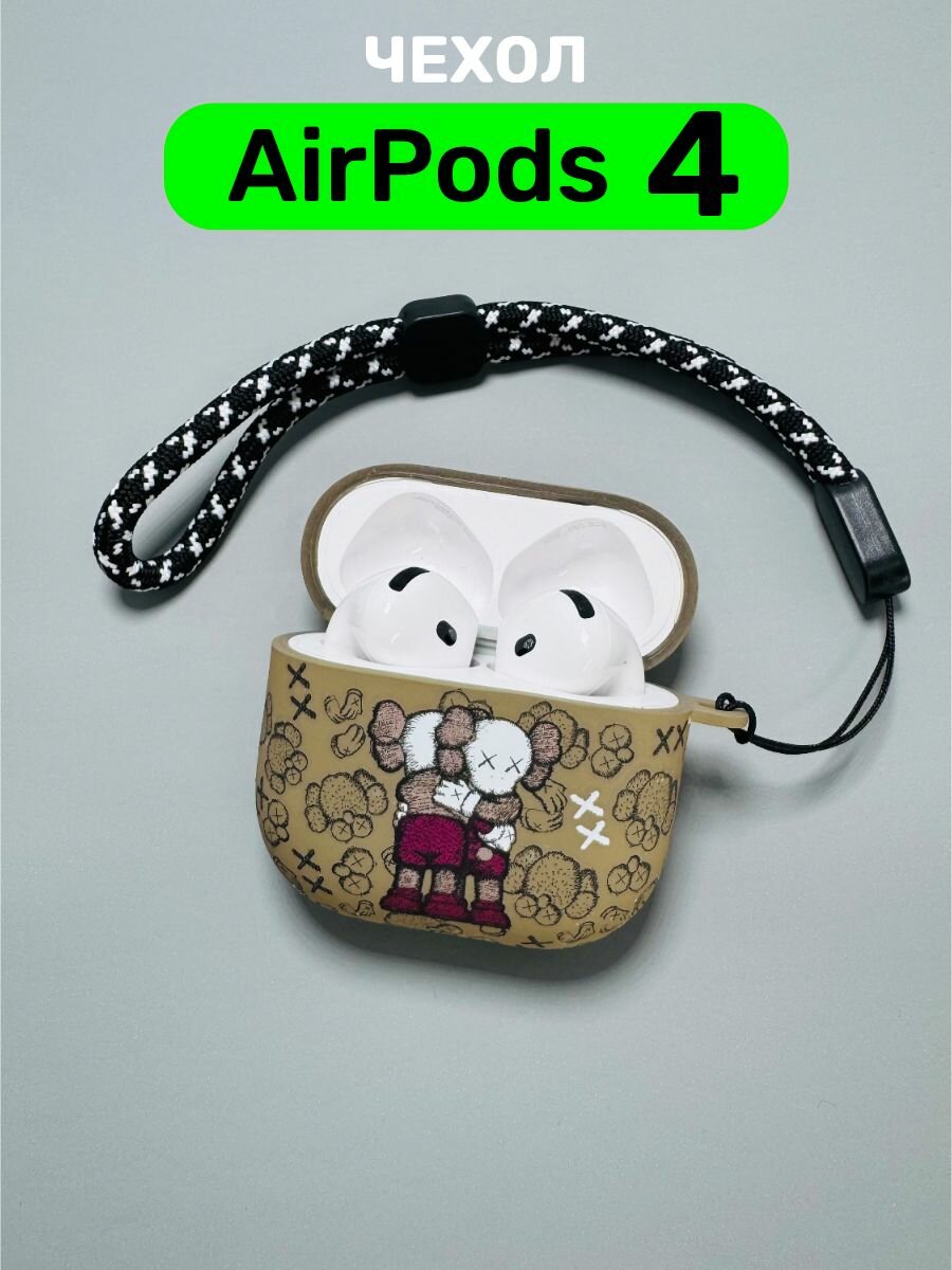 Чехол на airpods 4, для наушников айрподс 4, защитный кейс силикон soft-touch , с принтом
