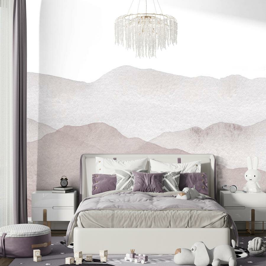 Фотообои Розовые холмы в тумане 9-1375-M-Холст 270 x 300 см (ВхШ) Бесшовные, флизелиновые, влагостойкие обои MasterFresok