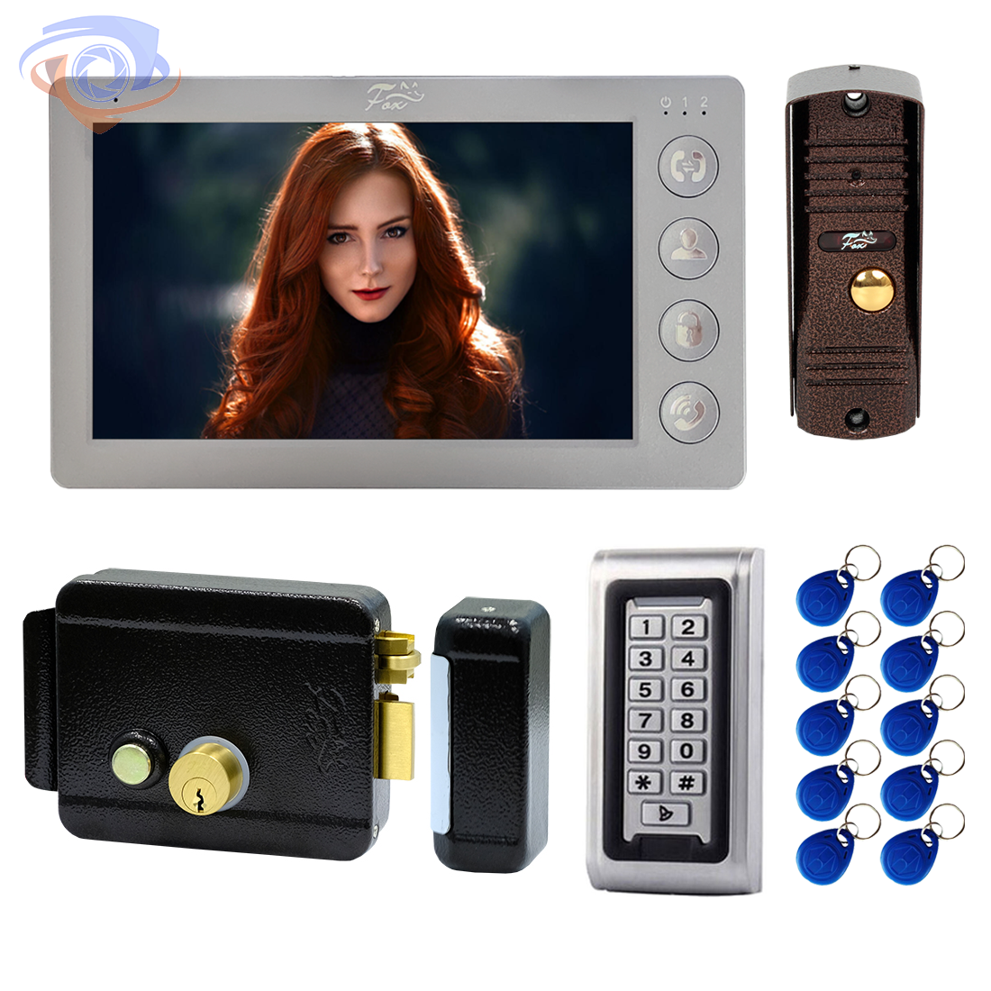Видеодомофон для дома с электромеханическим замком на калитку, кодовой панелью и брелками / монитор Fox 7" (графит)